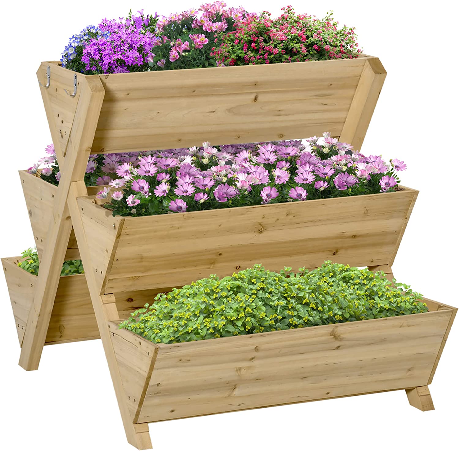 3-Tiers Vertical Raised Garden Bed, Wooden Planter Stand with 5 ...