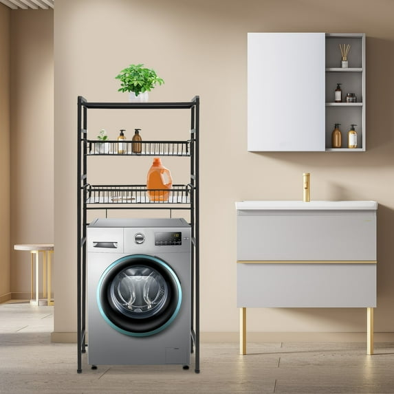 3 Tiers Washing Machine Storage Cabinet, Laundry Room Shelf 50 lbs ...
