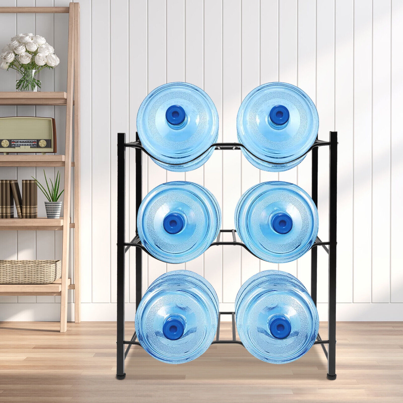3 Tiers Water Cooler Jug Rack 6 Slots 5 Gallon Water Bottle Holder ...
