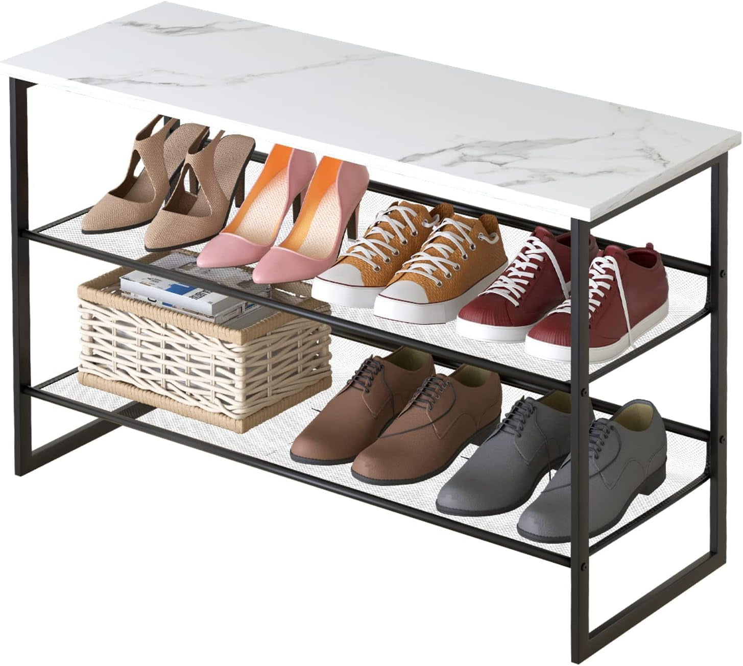 3 Tiers White Marble Shoe Rack,Freestanding Organizer Multi-Purpose ...