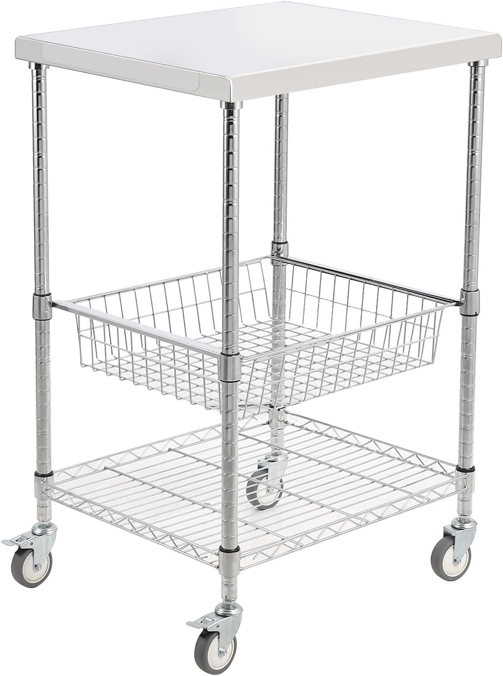 3 Tiers Wire Rolling Kitchen Utility Cart, Commercial Stainless Steel ...