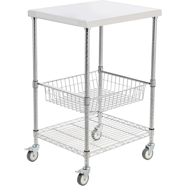 3 Tiers Wire Rolling Kitchen Utility Cart, Commercial Stainless Steel ...