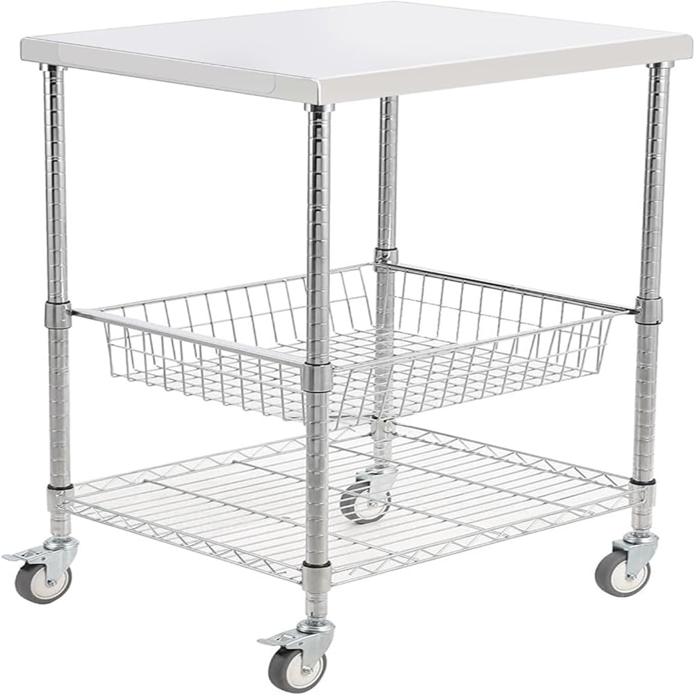3 Tiers Wire Rolling Kitchen Utility Cart, Commercial Stainless Steel ...