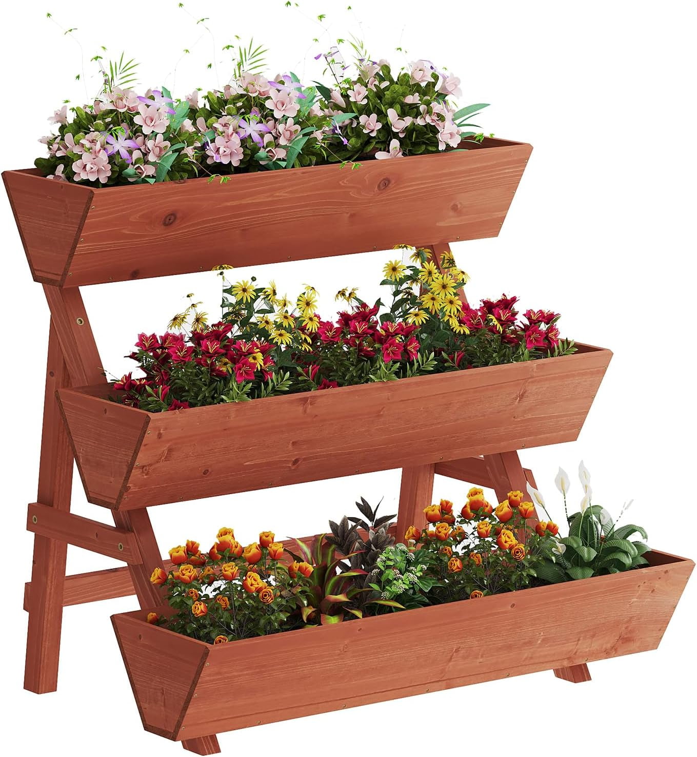 3-Tiers Wooden Raised Garden Bed,Wood Planter Box for Vegetable,Flower ...