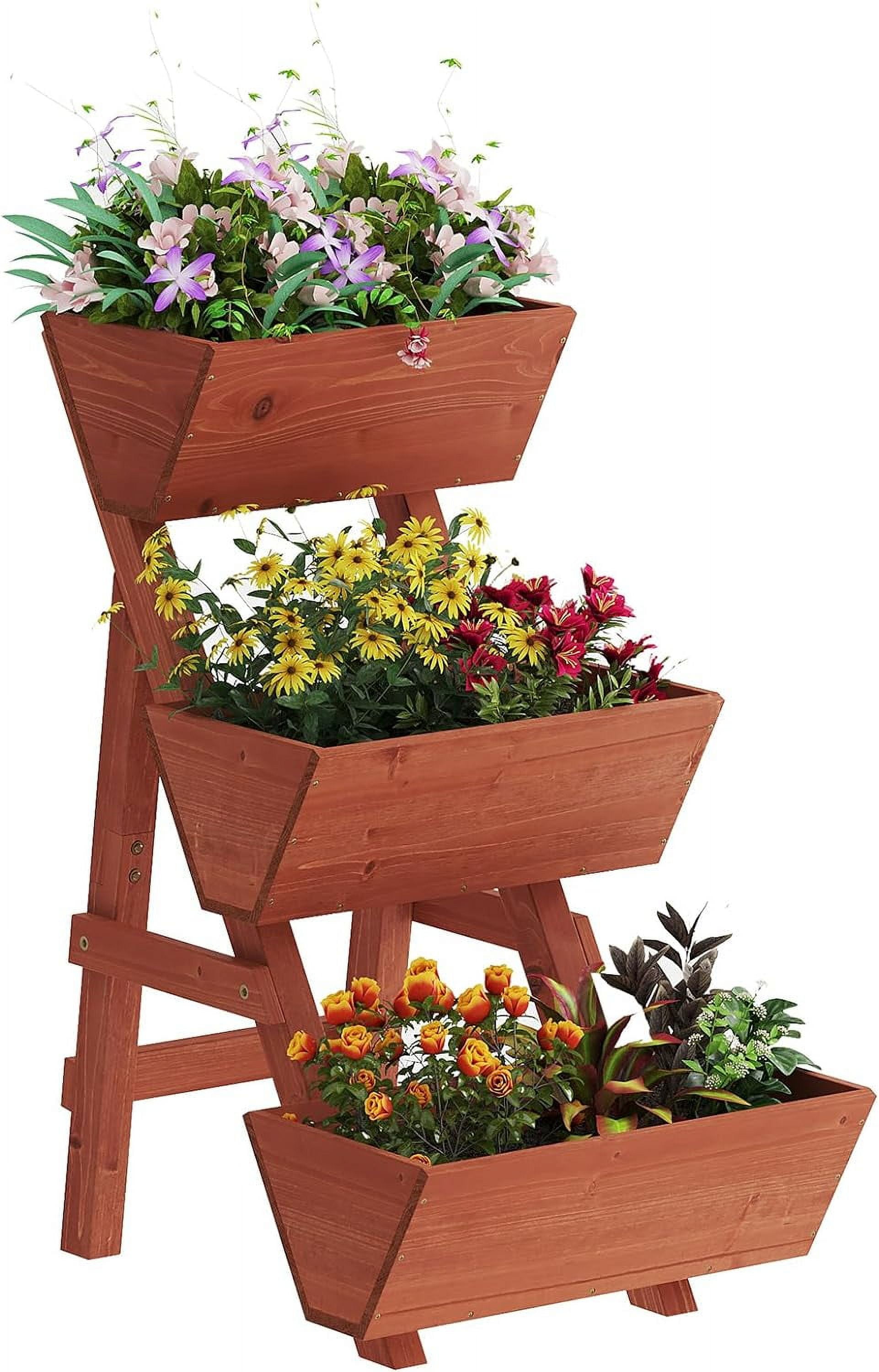 3-Tiers Wooden Raised Garden Bed,Wood Planter Box for Vegetable,Flower ...