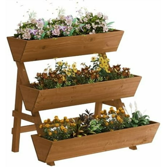 3-Tiers Wooden Raised Garden Bed,Wood Planter Box for Vegetable,Flower ...