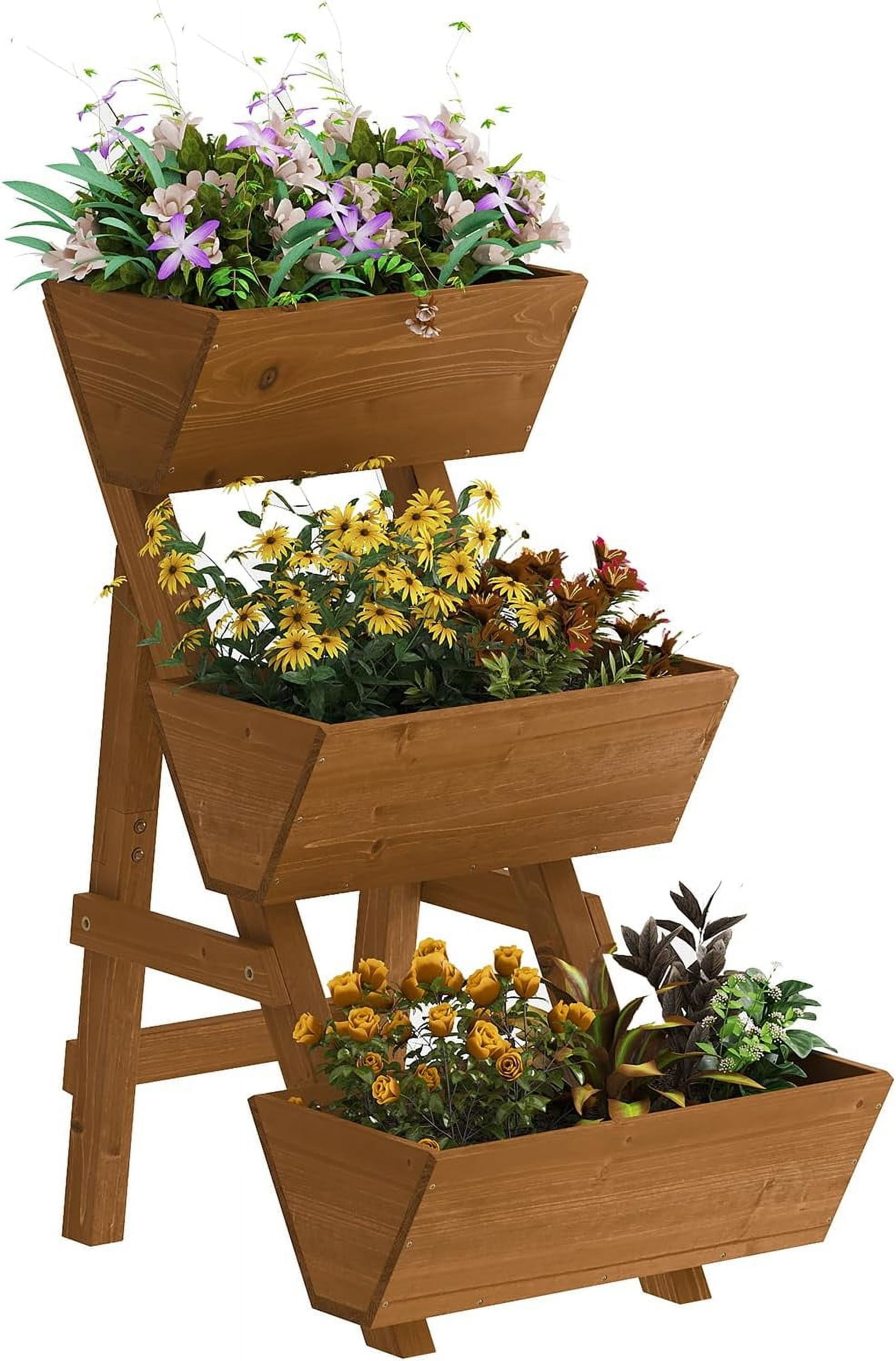 3-Tiers Wooden Raised Garden Bed,Wood Planter Box for Vegetable,Flower ...