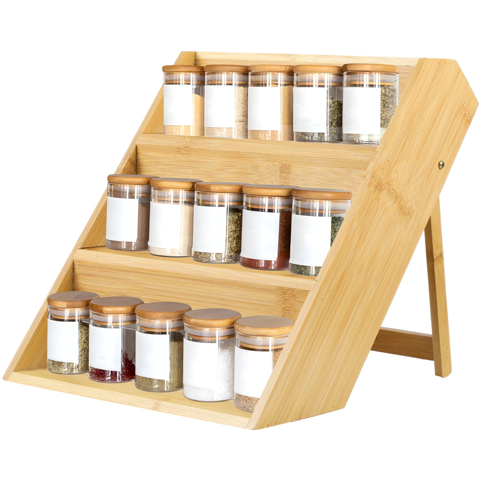 3 Tiers Wooden Spice Organizer, Kitchen Countertop Spice Jar Rack, Wood ...