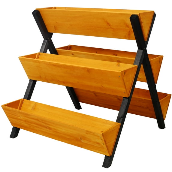 3 Tiers Wooden Vertical Raised Garden Bed with Legs, Brown Planter ...