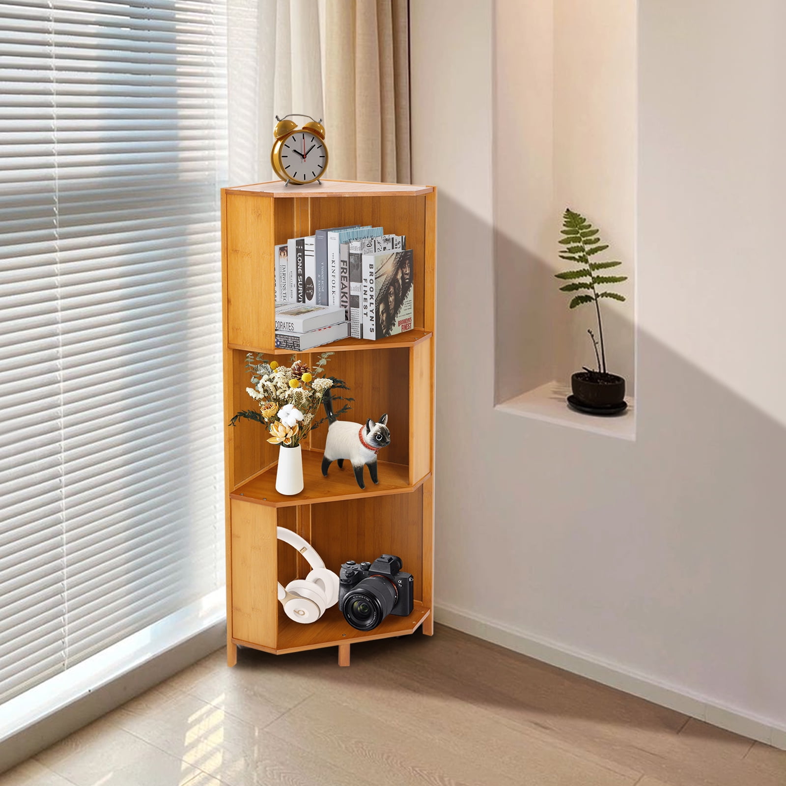 3-Tire Corner Bookshelf, Floor Standing Bookshelf, Storage Rack, Living ...