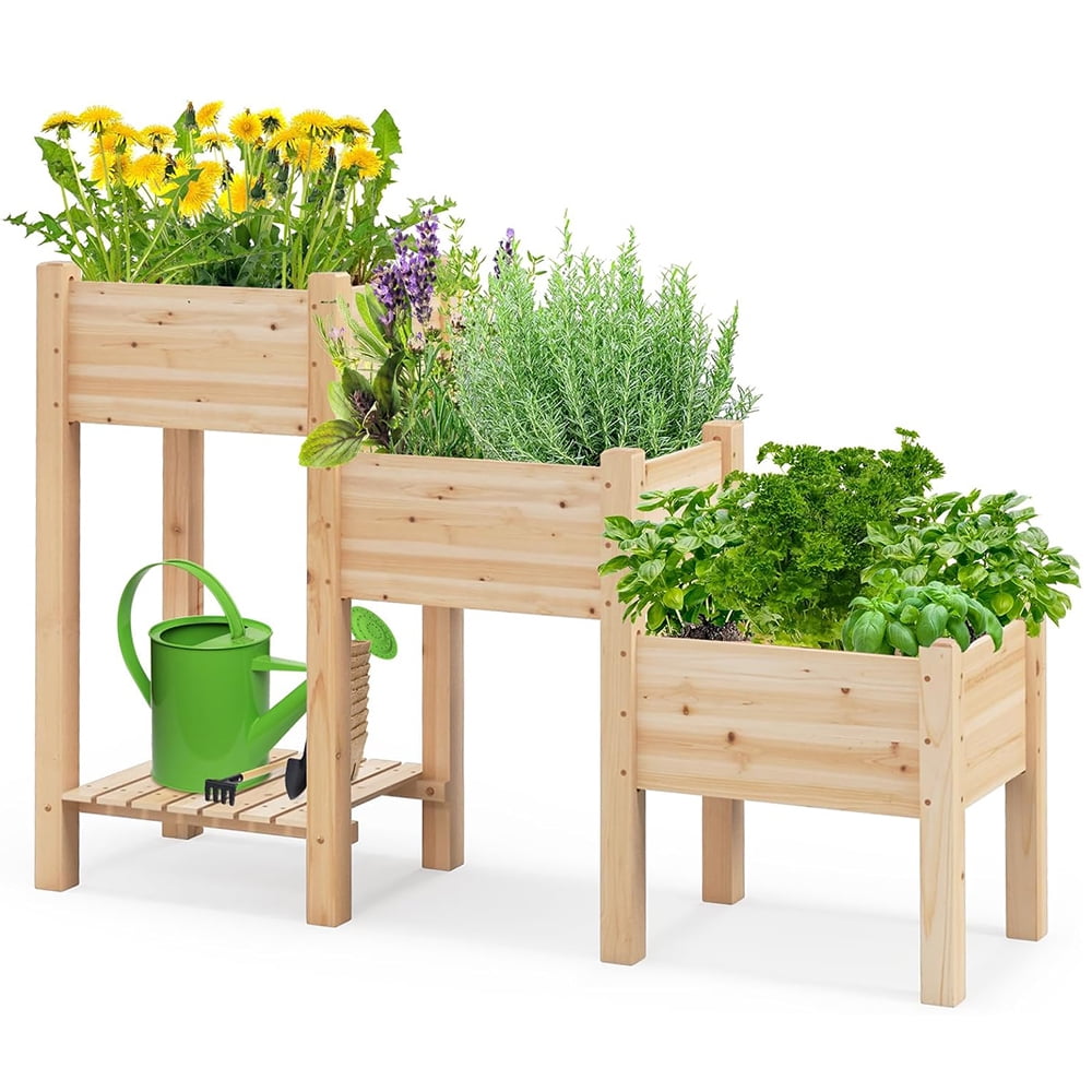 3-Tire Raised Garden Bed, Wooden Raised Planter Box, Outdoor Garden Bed ...