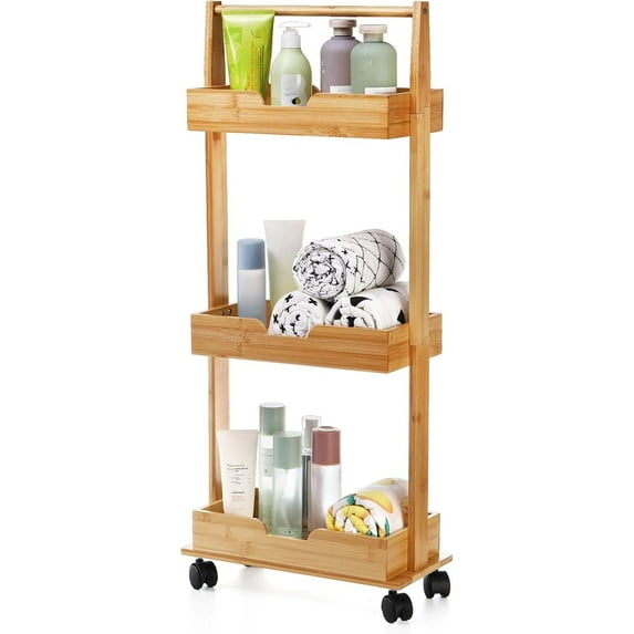 3 Tire Shower Caddy Stand, Bamboo Shower Floor Organizer Corner with ...
