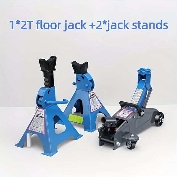 3-Ton Dual Piston Hydraulic Floor Jack 2pcs Jack Stands Quick Lifting 3 ...
