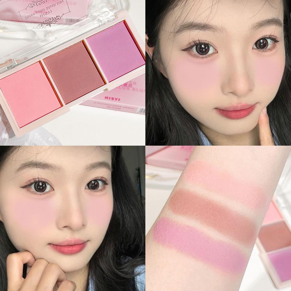 3 Tone Blush Palette Red Rouge Orange Pink and Natural Highlighter OHH ...