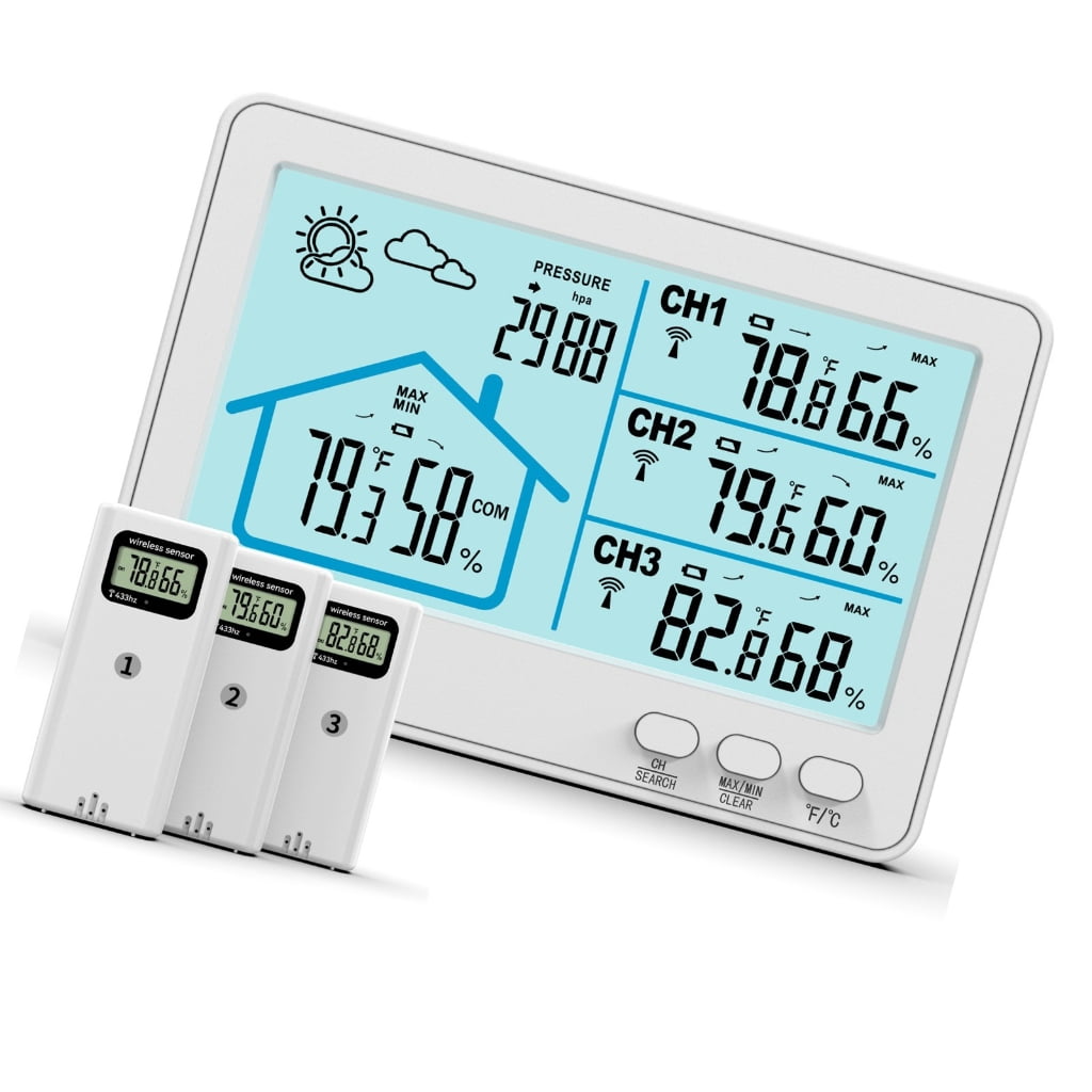 3 Transducer Radio Hygrometer Thermograph Five LCD Display Live Data ...