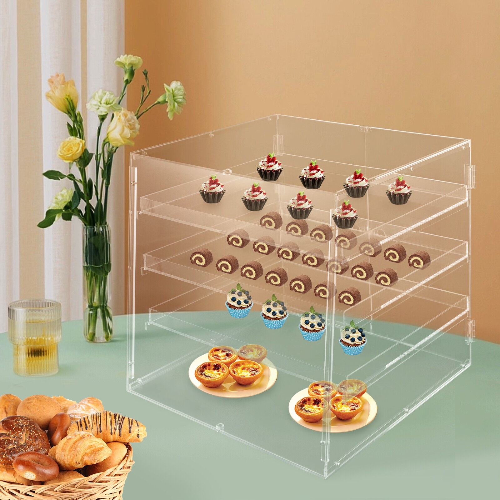 3 Tray Acrylic Bakery Display Case Countertop Pastry Display Case with ...