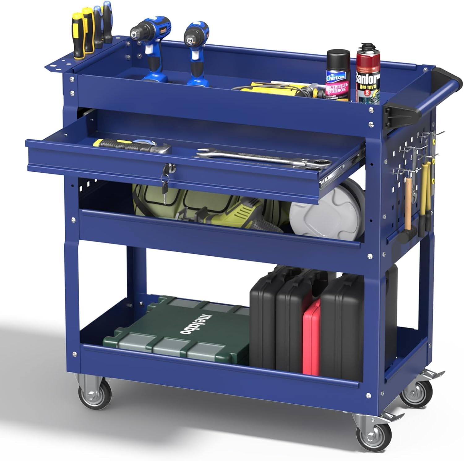 3 Tray Rolling Tool Cart with Drawers, 400 LBS Capacity Mechanic Tool ...