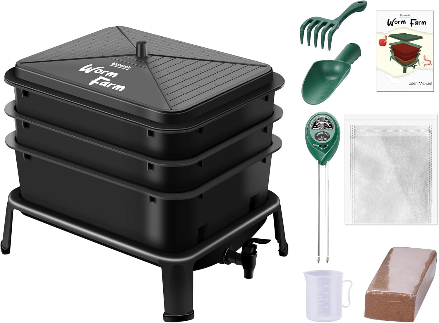 3-Tray Worm Composter, 32QT Worm Farm with Compost Worms Starter Kit ...