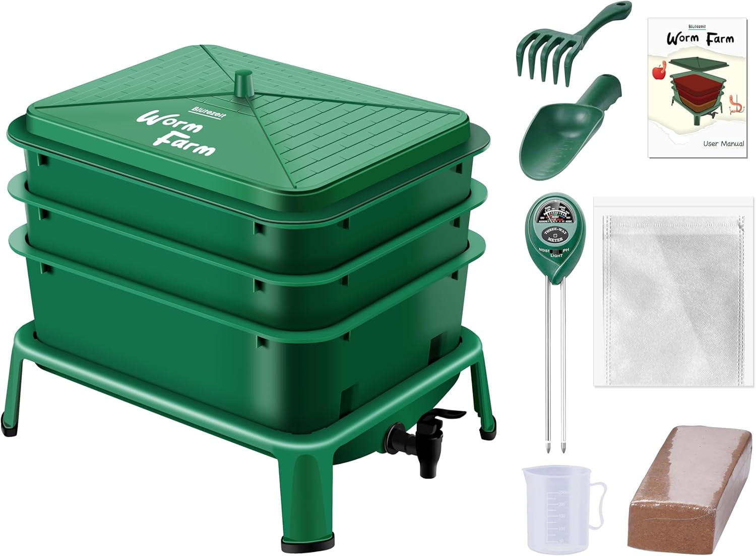 3-Tray Worm Composter, 32QT Worm Farm with Compost Worms Starter Kit ...