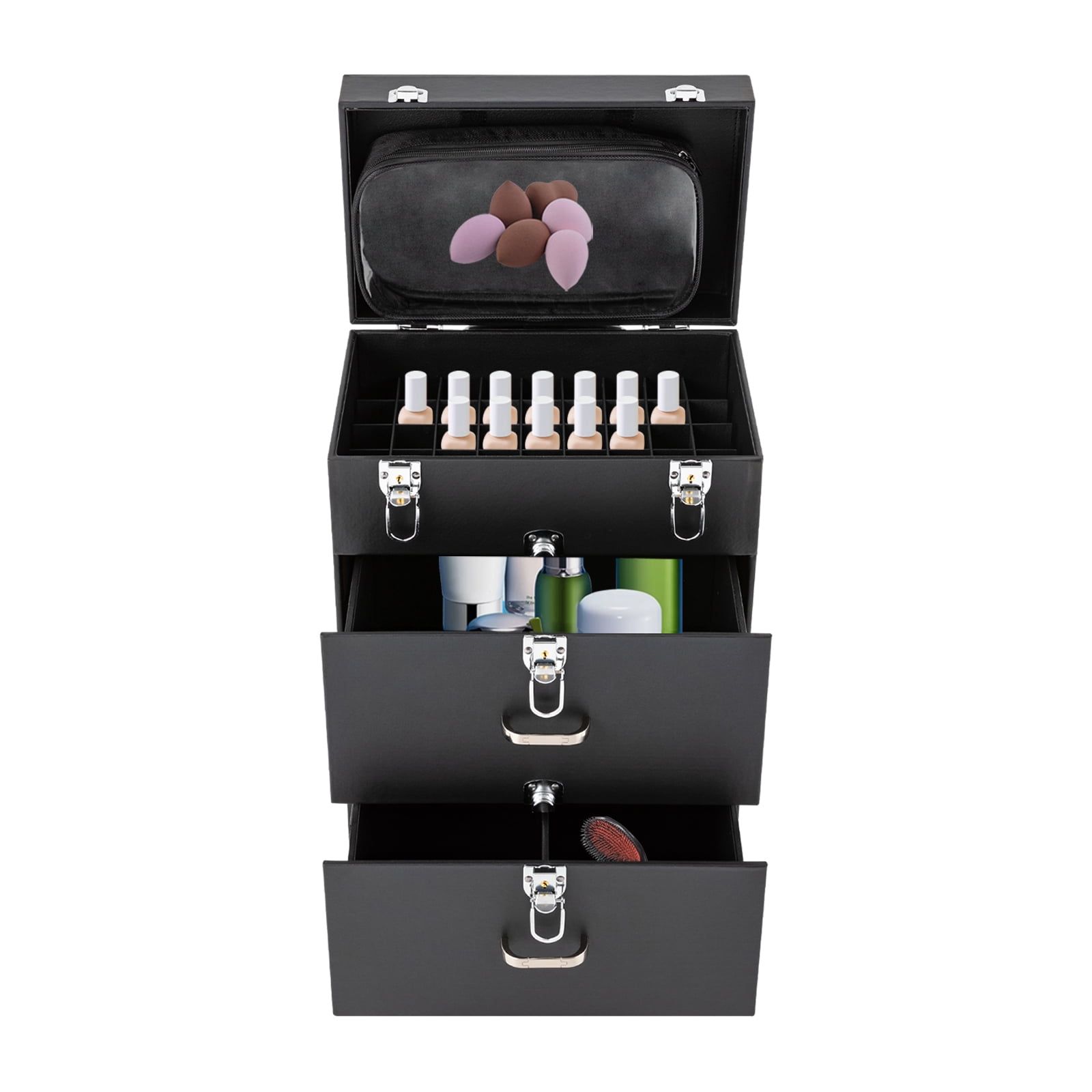 3 Trays Aluminum Salon Rolling Makeup Train Case Cosmetic Trolley ...
