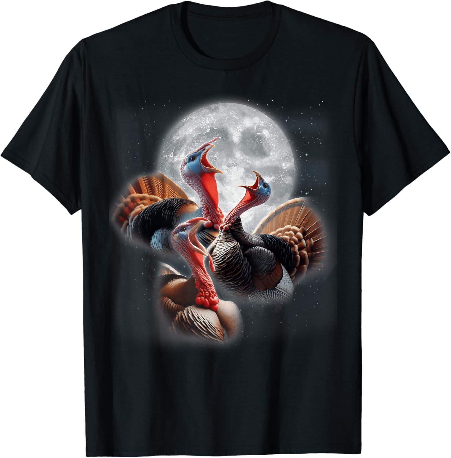 3 Turkeys Howling At The Moon Funny Turkey Hunting Lover T-Shirt ...