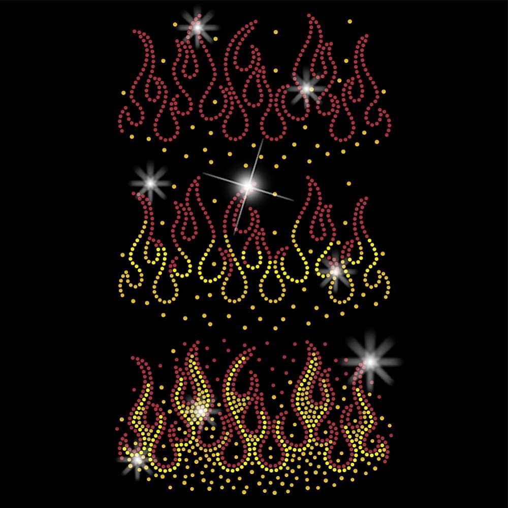 3 Types Fire Iron on Rhinestones Transfer Red and Yellow Iron-on Decals ...