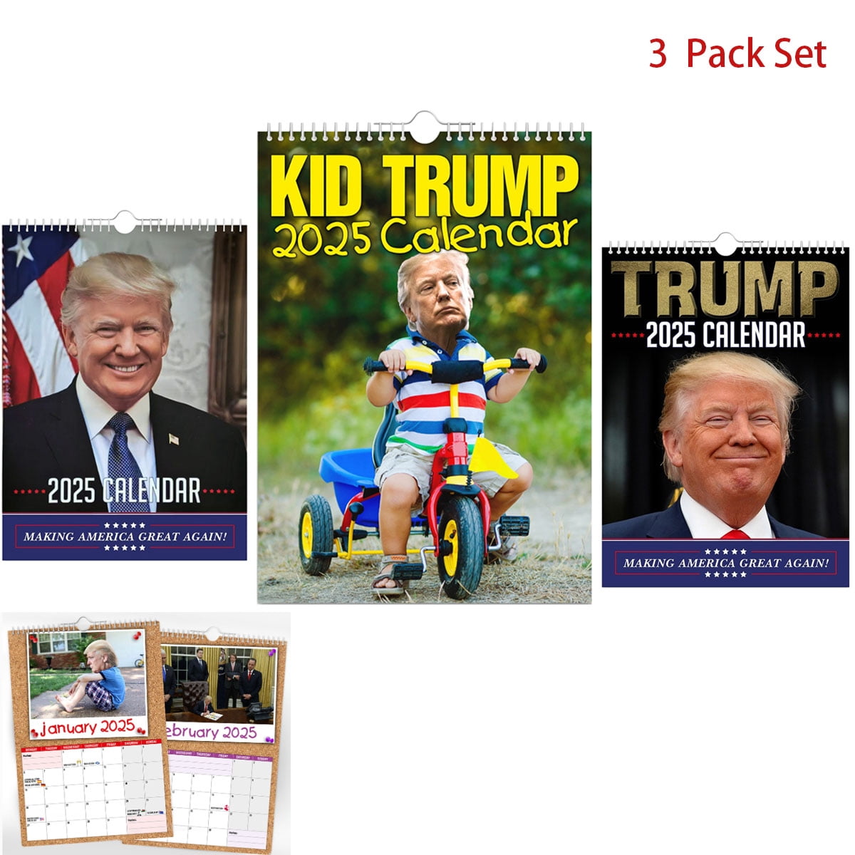3 Types of 2025 Wall Calendar - Kid Trump 2025 Wall Calendar, Set of 3 ...
