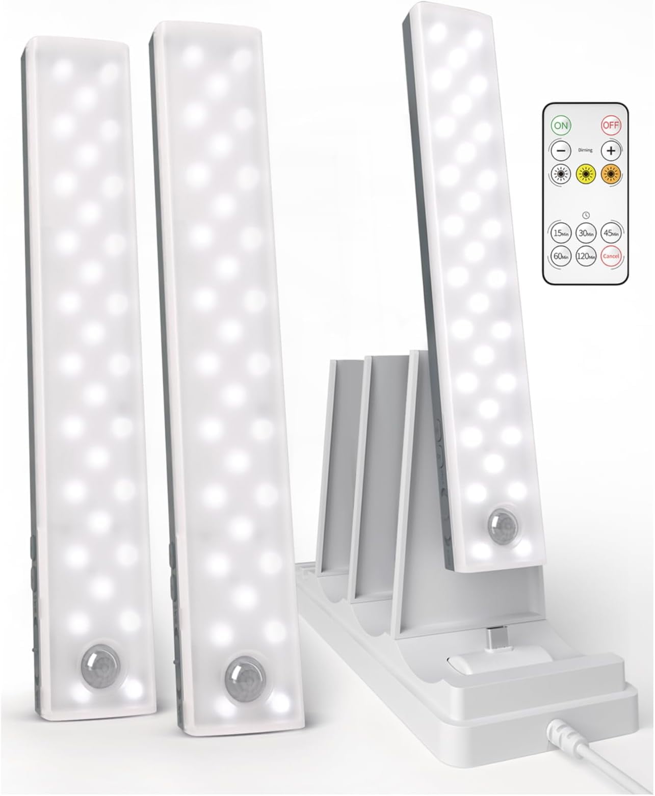 3- Under Cabinet Lighting with Station, 2000mAh Motion Sensor Lights, 3 ...