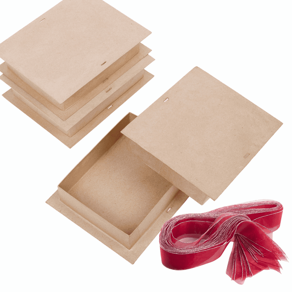 3 Unfinished Kraft Paper Mache Box/Ribbon Accent Kits - for Gifts ...