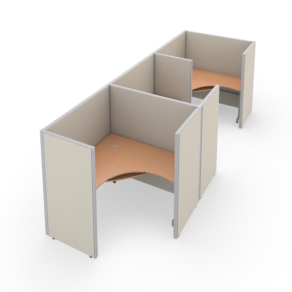3-Unit Workstation Kit, 1 x 3, Full Vinyl Panels, Beige with Maple Desk ...