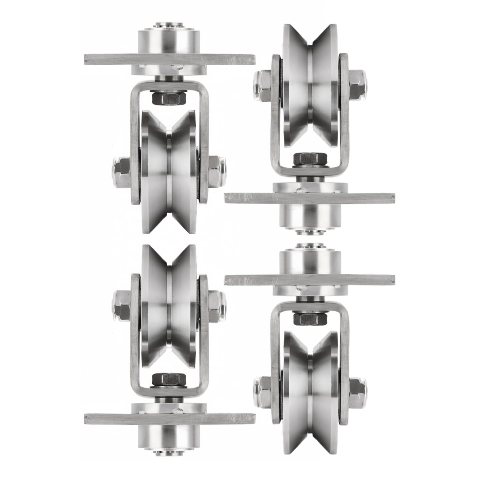 3" V Groove Plate Pulley Wheels, 4 Pack 360°Swivel Track Roller Heavy ...