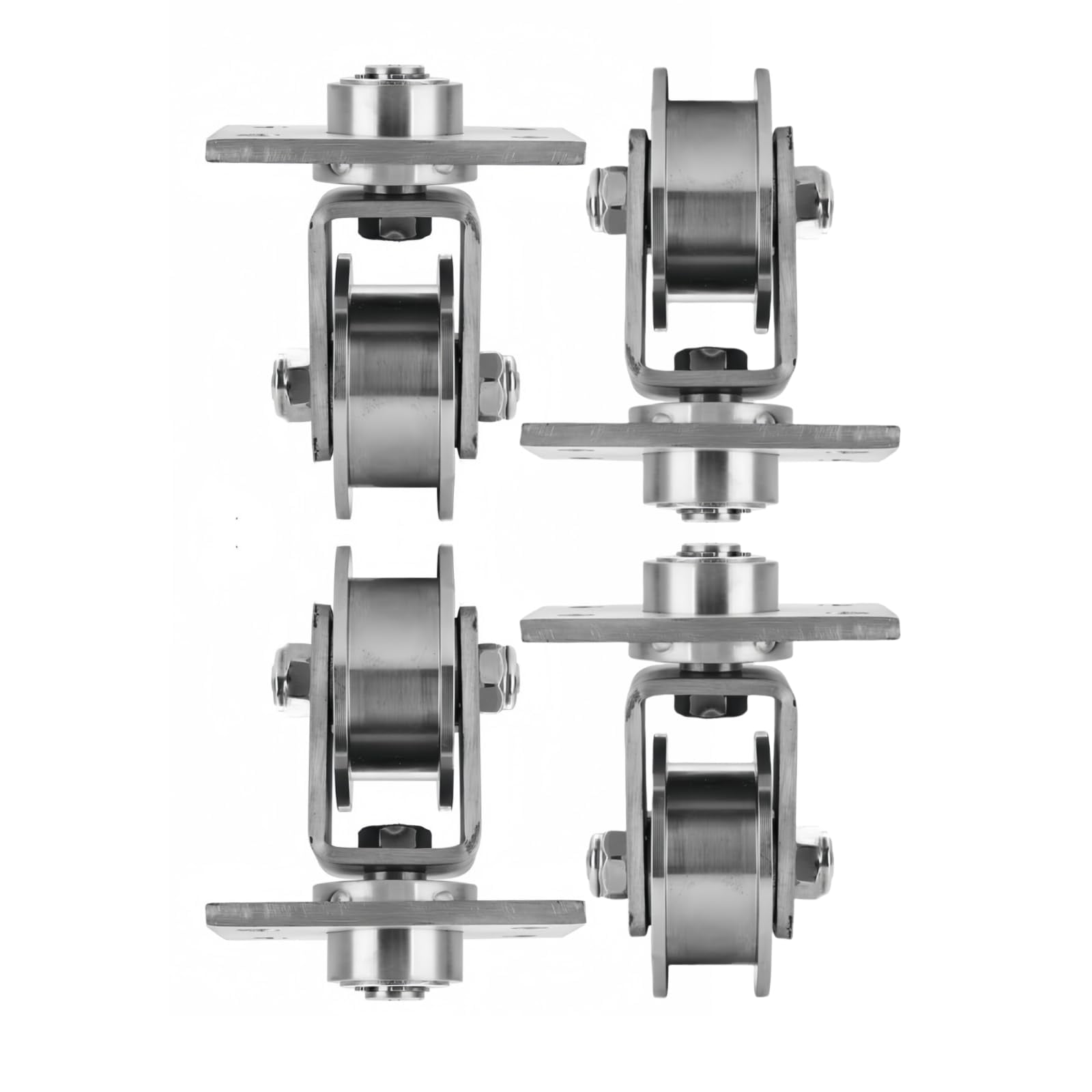 3" V Groove Plate Pulley Wheels, 4 Pack 360°Swivel Track Roller Heavy ...
