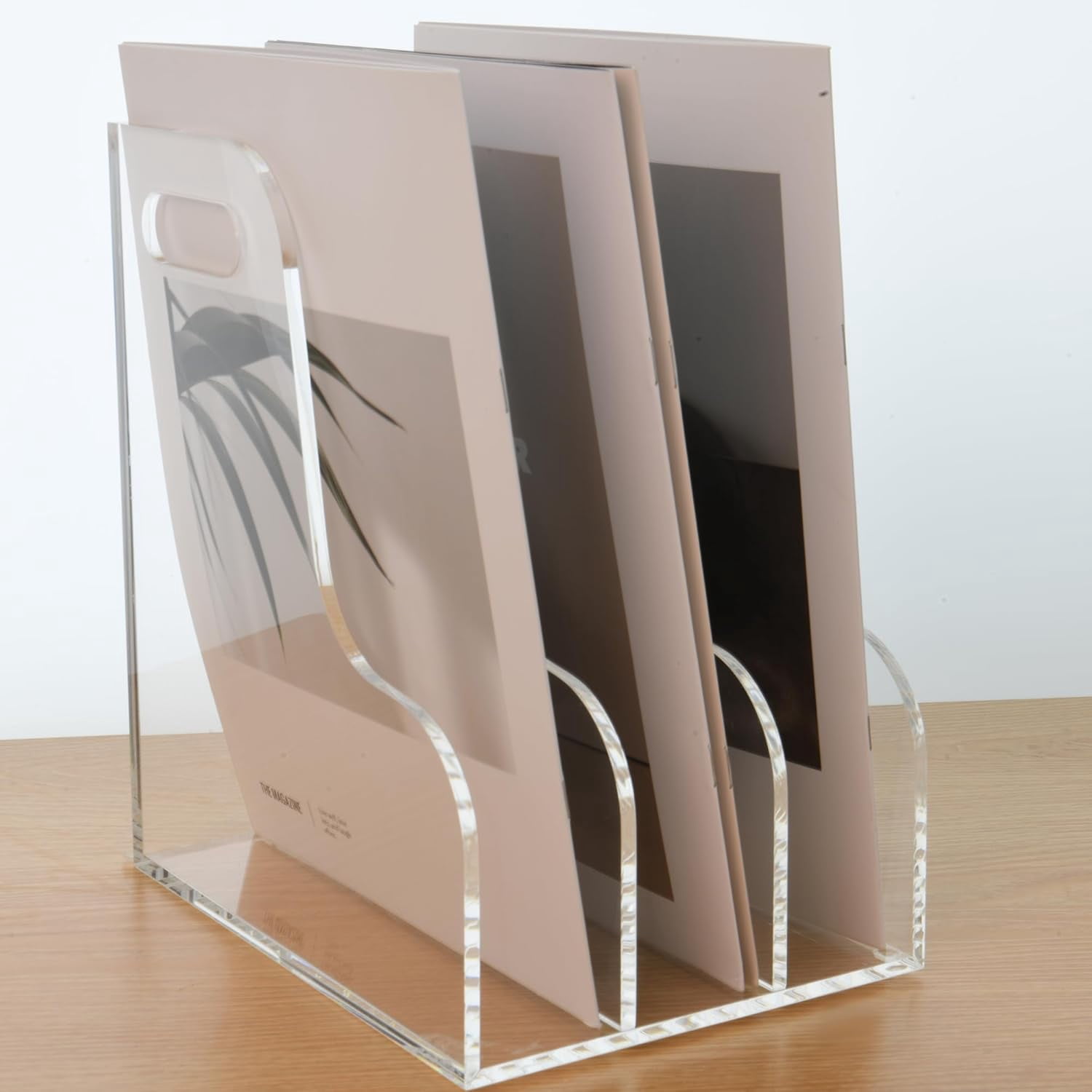 3 Vertical Compartments File Holder, Clear Acrylic Desk Organizer and ...