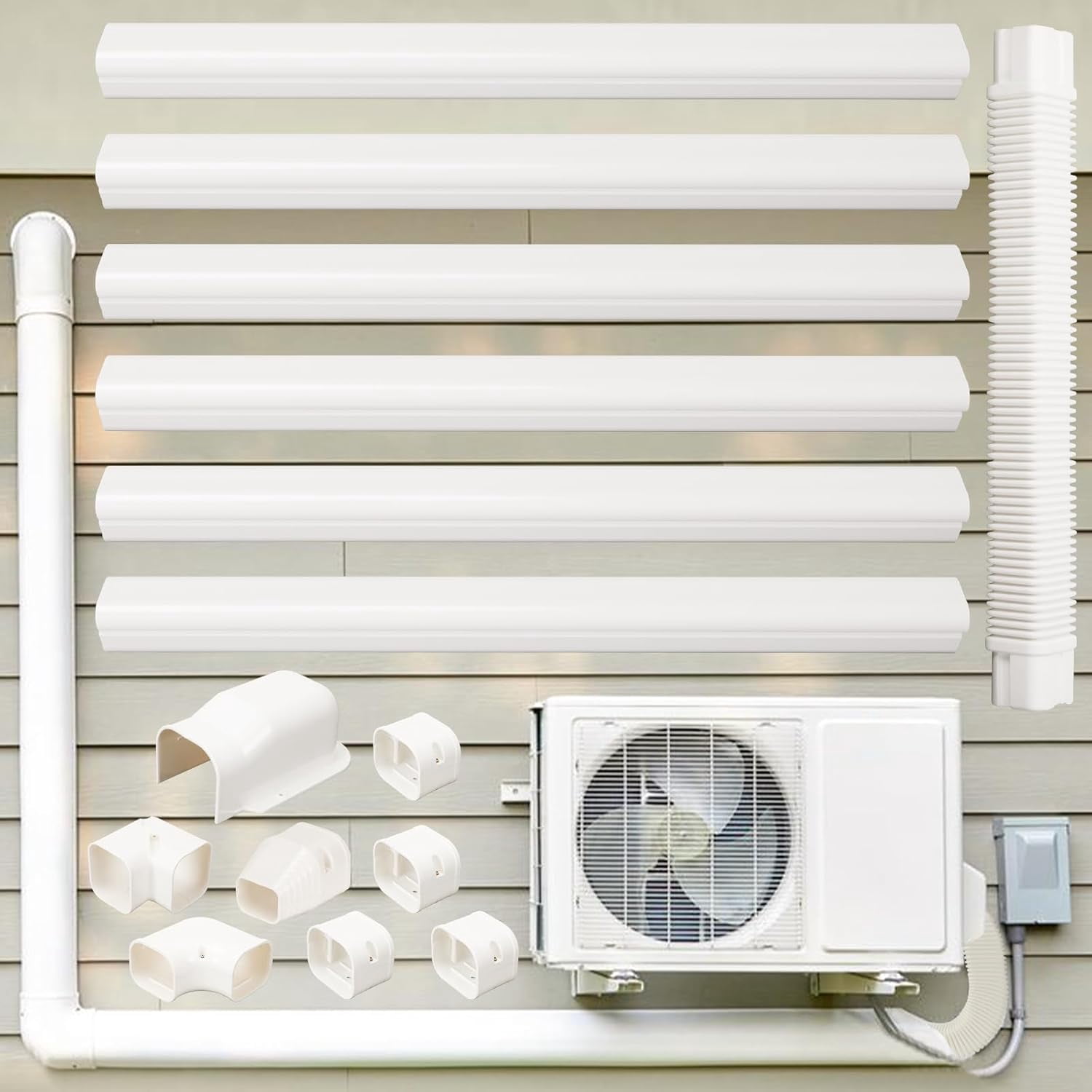 3" W 22.5Ft L Mini Split AC Line Cover Kit Decorative PVC Tubing Pipe ...