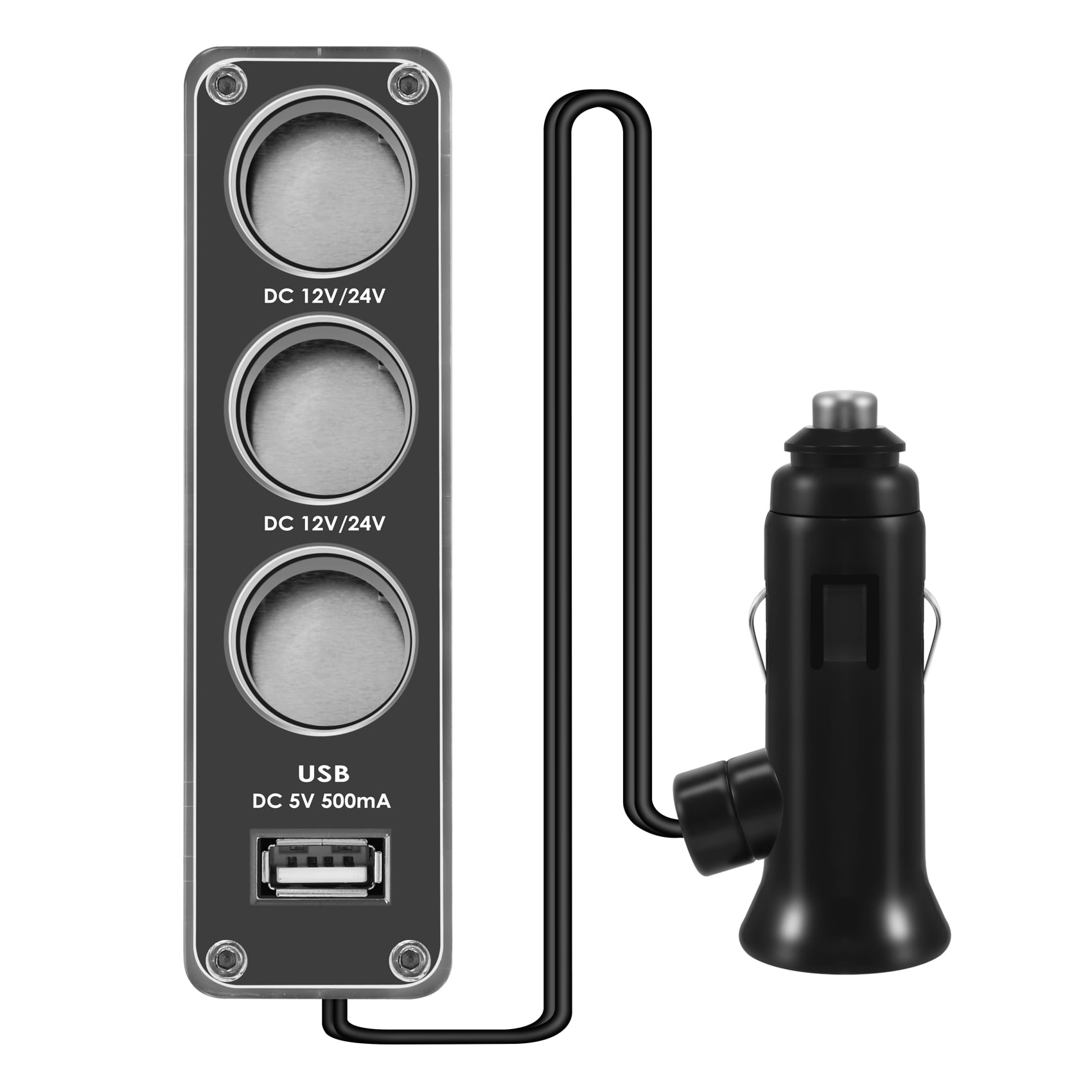 3 WAY MULTI SOCKET CAR LIGHTER SPLITTER USB PLUG CHARGER DC 12V/24V ...