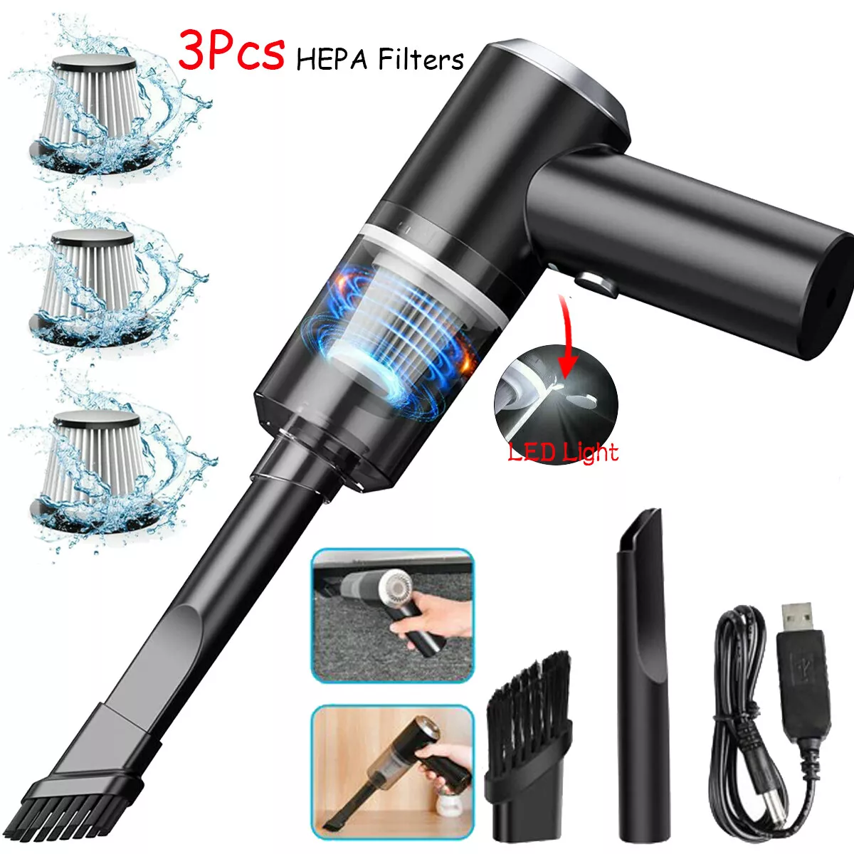 3 Washable HEPA Filters - 6000Pa 2000 Mah Cordless Handheld Vacuum ...