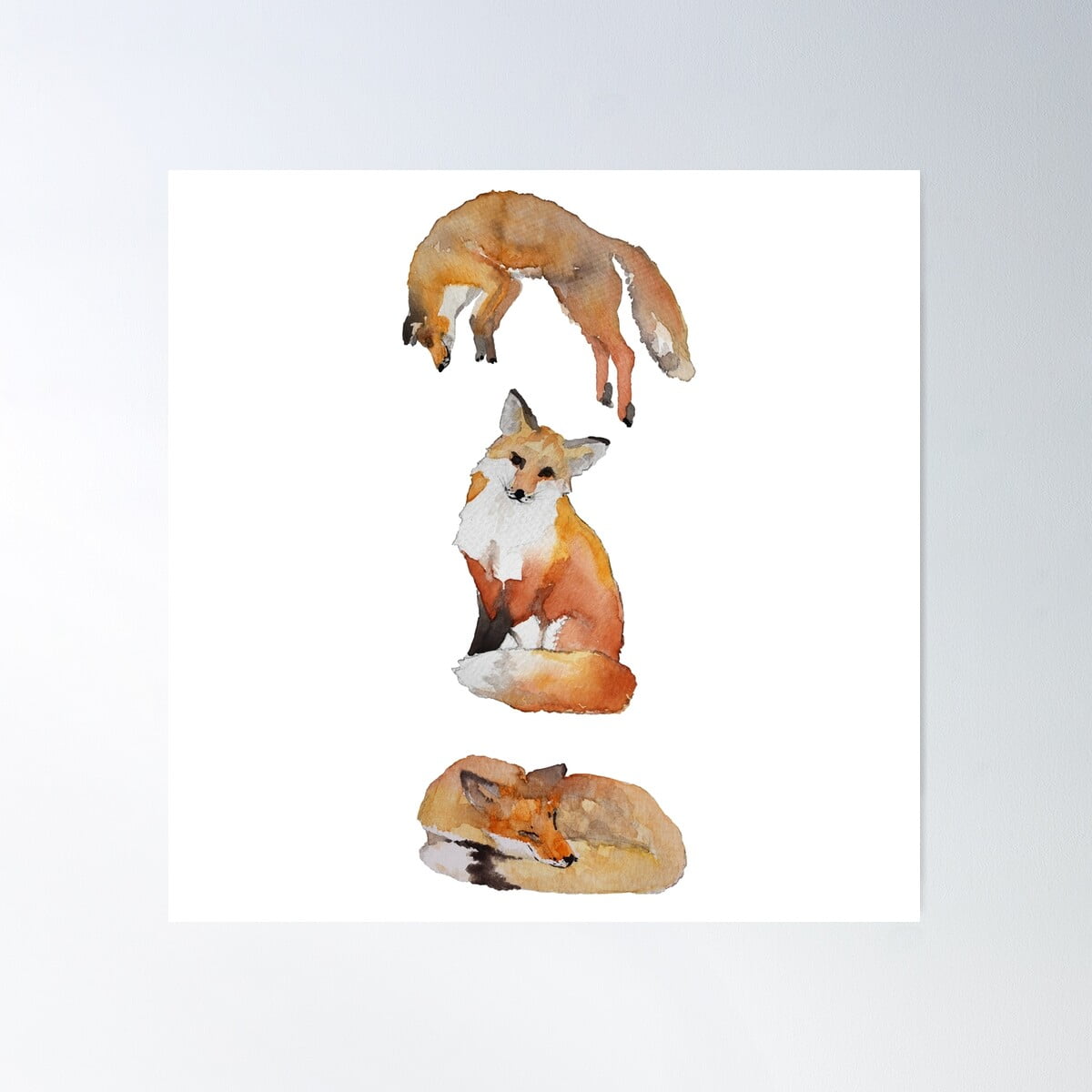 3 Watercolor Foxes Poster Wall Art, Modern Wall Decor For Living Room ...