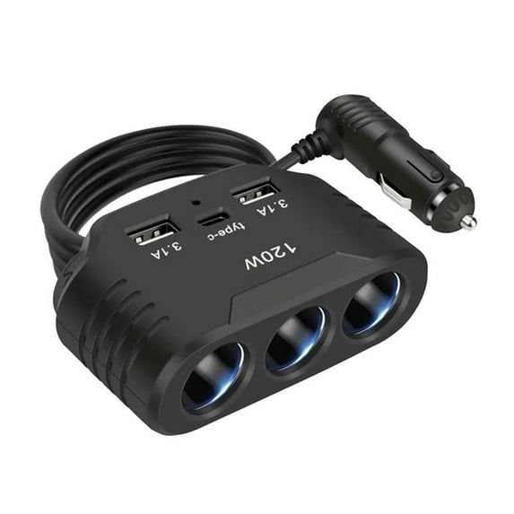 3-Way 12V 24V Car Cigarette Lighter Splitter with Dual USB Ports for ...