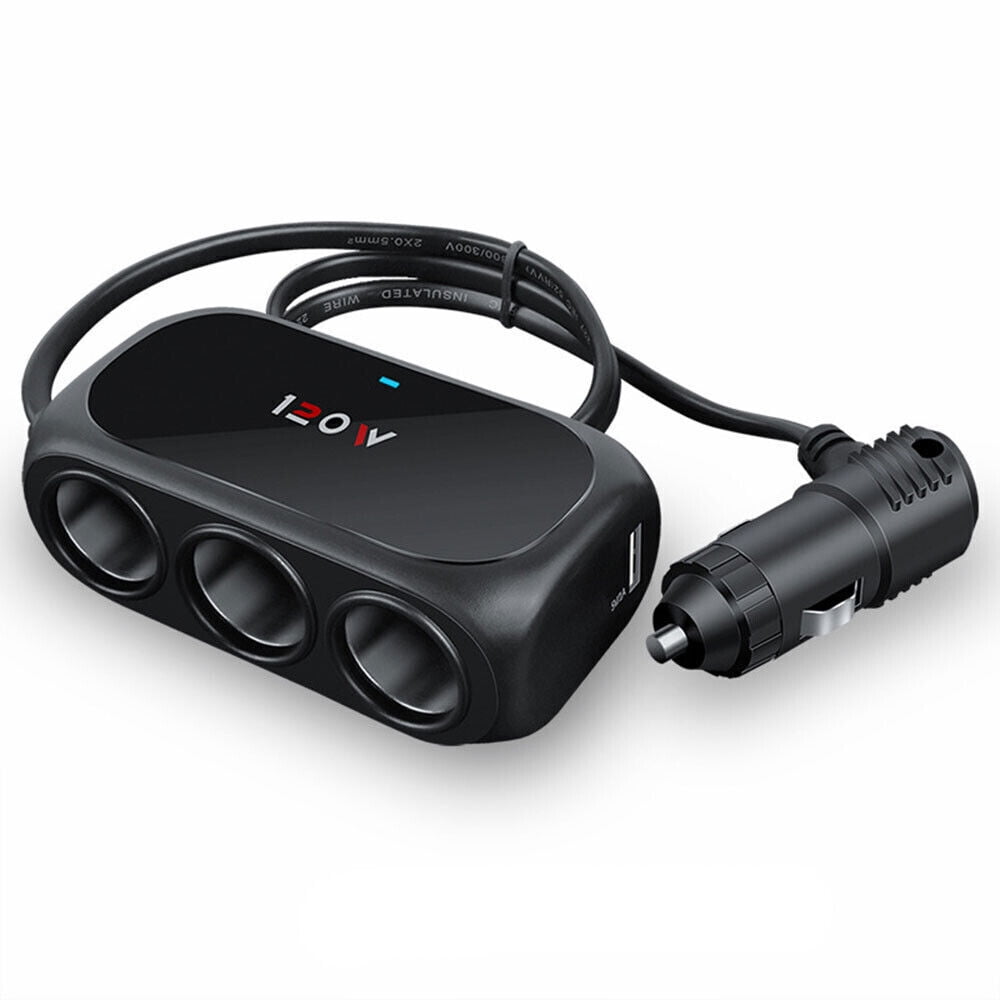 3 Way 12V 24V Multi Socket Car Cigarette Lighter Splitter USB Charger ...