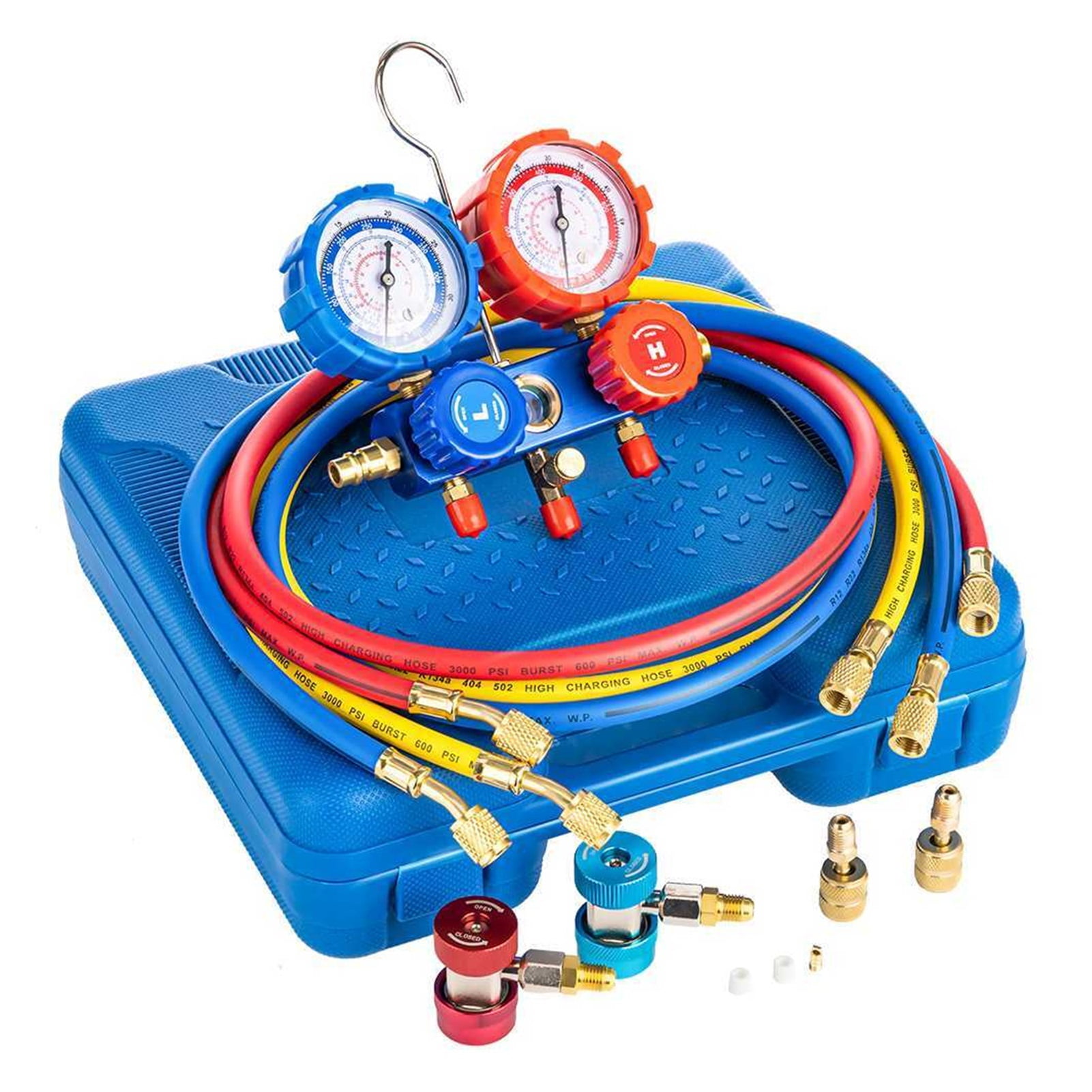 3 Way AC Diagnostic Manifold Gauge Hose Kit For R12 R22 R134A R410A Refrigerant Pressure Gauge ...