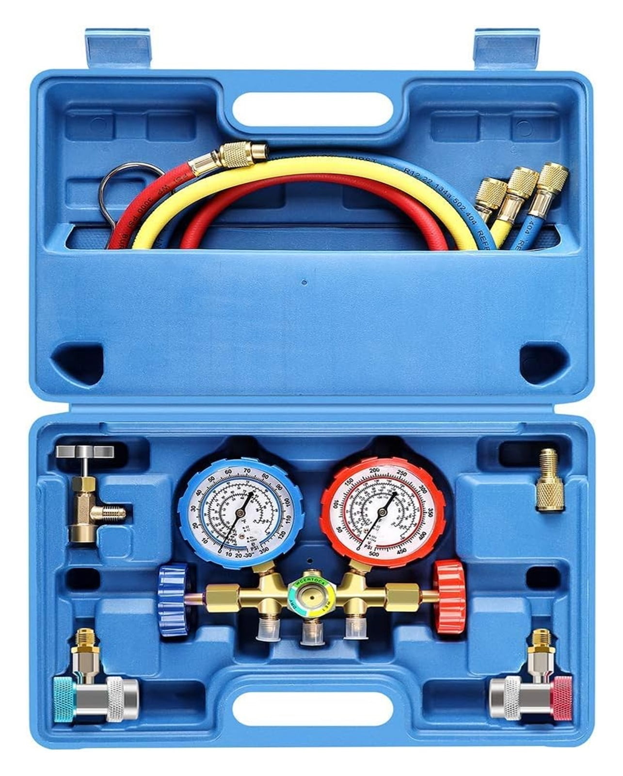 3 Way AC Diagnostic Manifold Gauge Set for Charging, Fits R134A R12 R22 and R502 Refrigerants ...