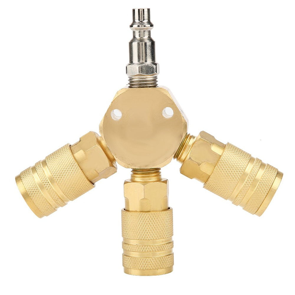 3-Way Air Compressor Adapter with Brass Construction and Quick Connects ...