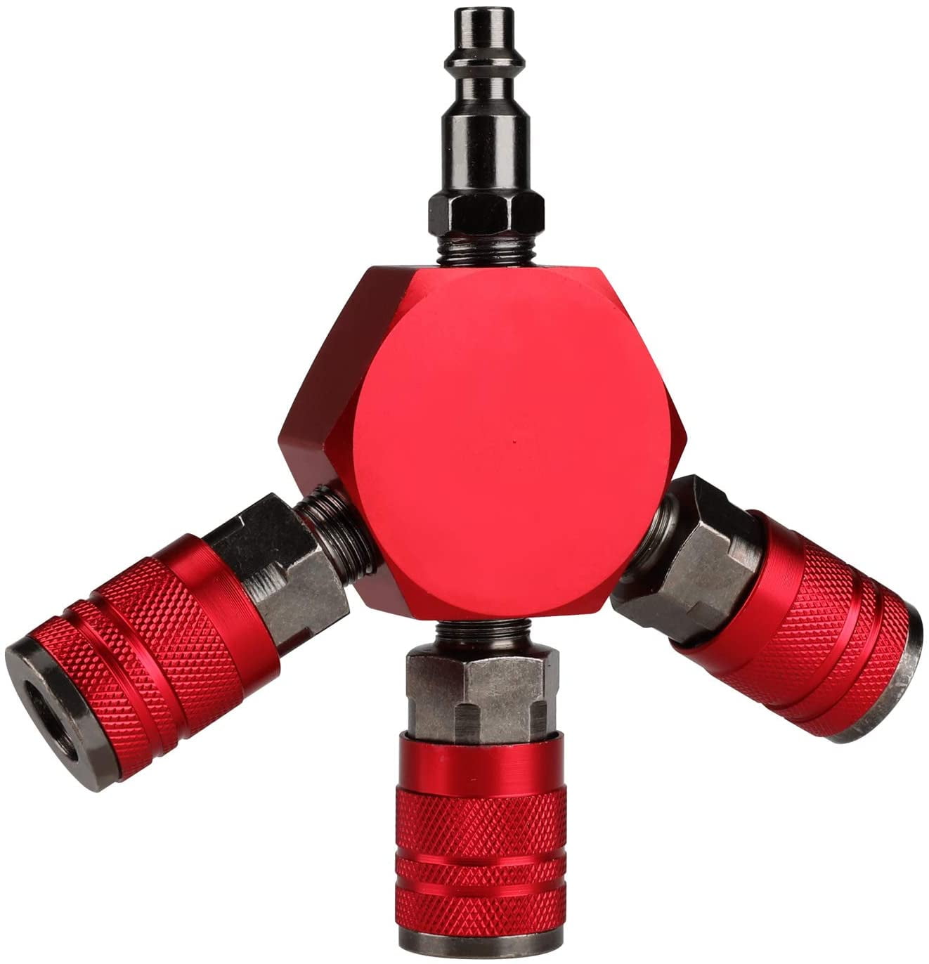 3-Way Air Manifold 4 Ports Aluminum Industrial Flat Hex Quick Connect ...