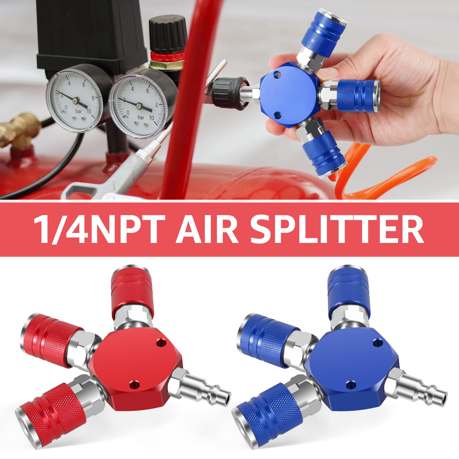 3 Way Air Manifold Carbon Steel Air Hose Splitter Durable 1/4inch Quick ...