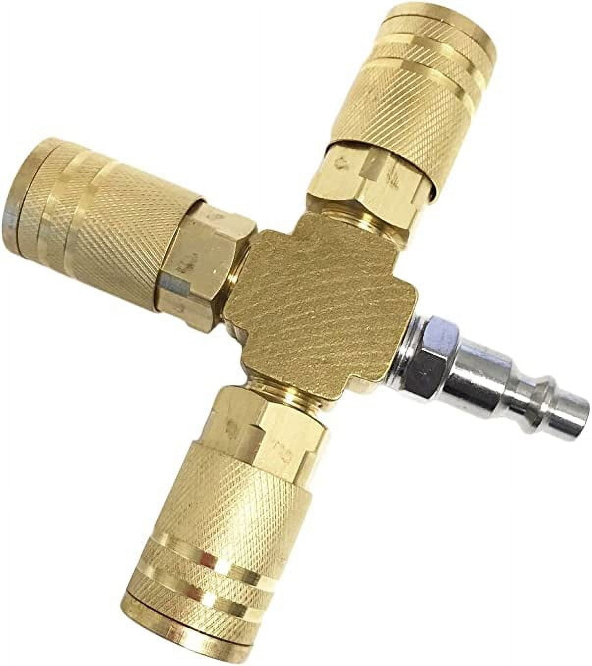 3-Way Brass Adapter Cross Air Hose Quick Connect Manifold (1/4" Quick ...