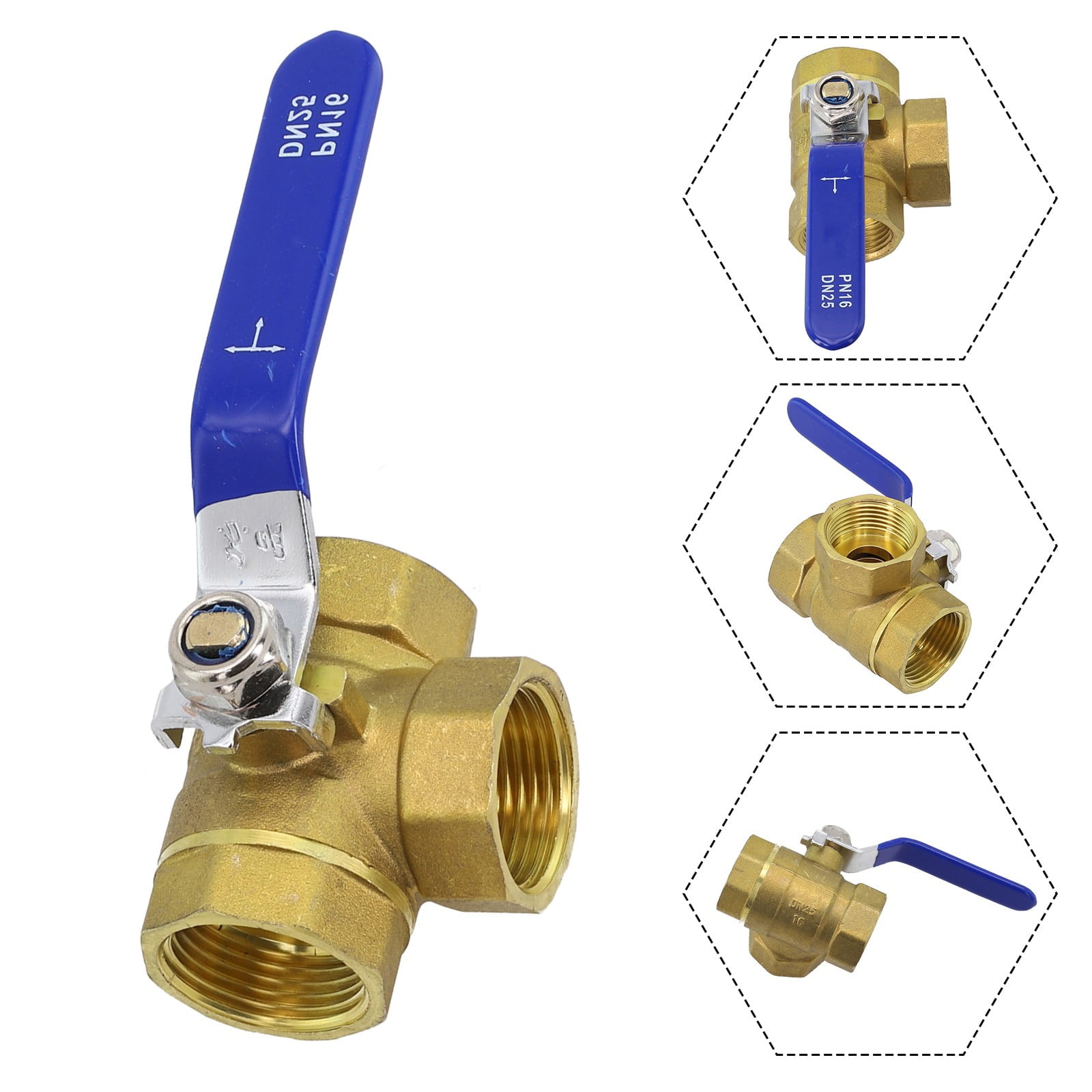 3-Way Brass Ball Valve L/T Bore Valve for Water Oil Gas - Walmart.com