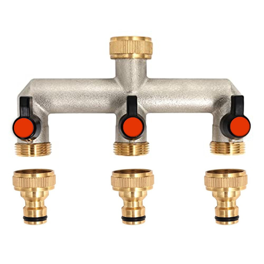 3-Way Brass Garden Hose Splitter with Ball Valves, Water Distributor ...