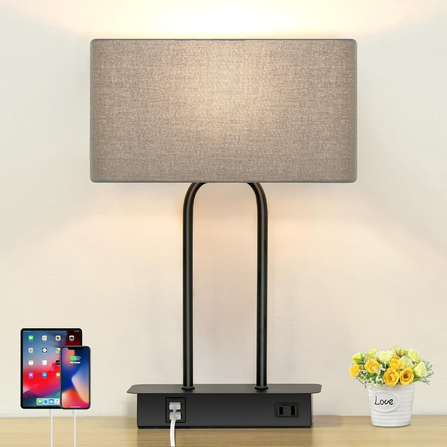 3-Way Dimmable Touch Control Table Lamp with USB Ports and AC Power ...