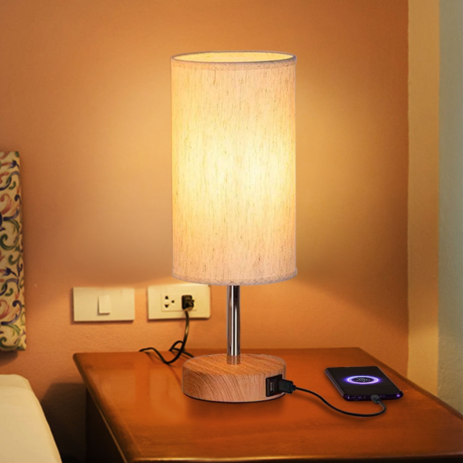 3 Way Dimmable Touch Table Lamp TeqHome Desk Lamp Round wooden base ...