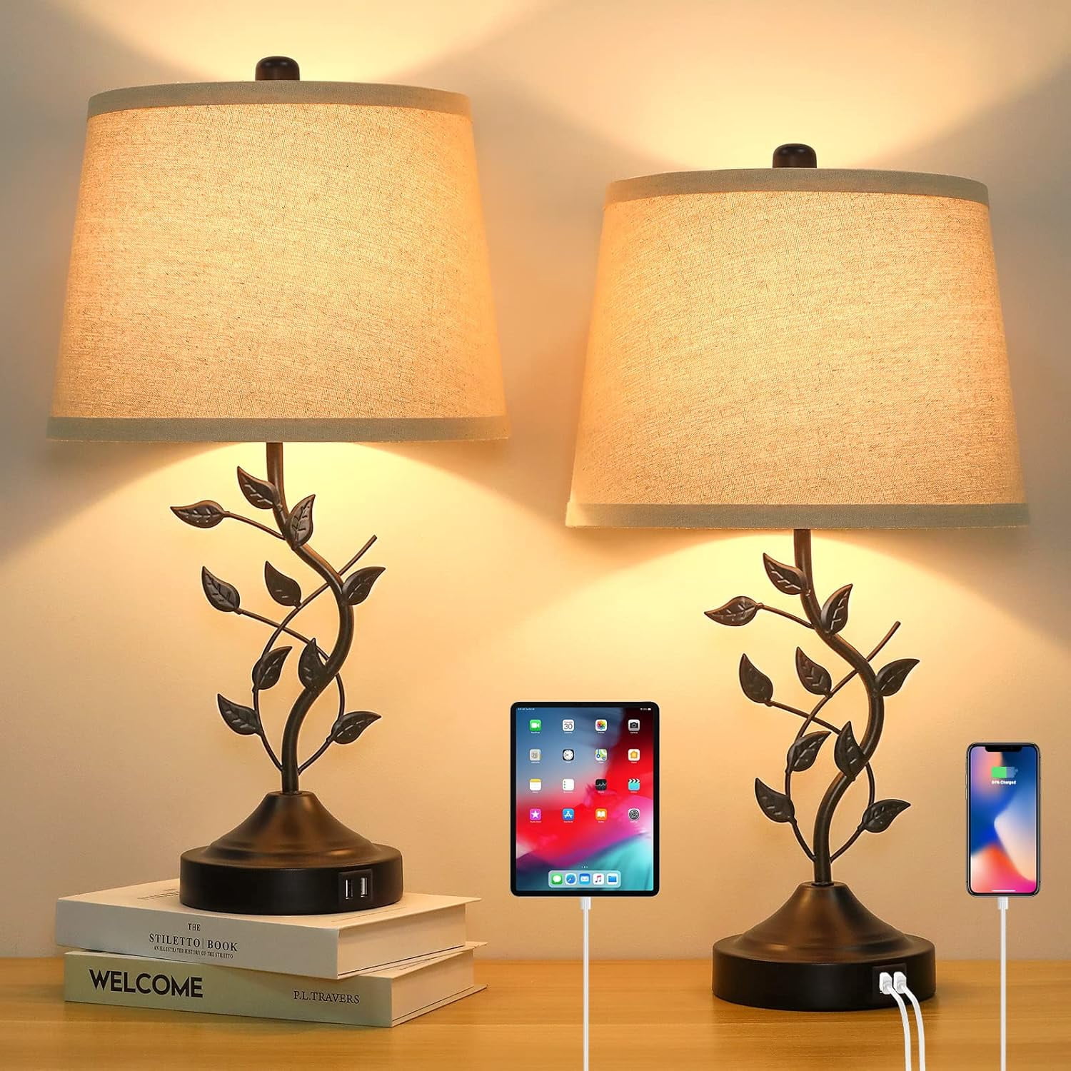 3-Way Dimmable Touch Table Lamps for Room Set of 2 Traditional Lamps ...